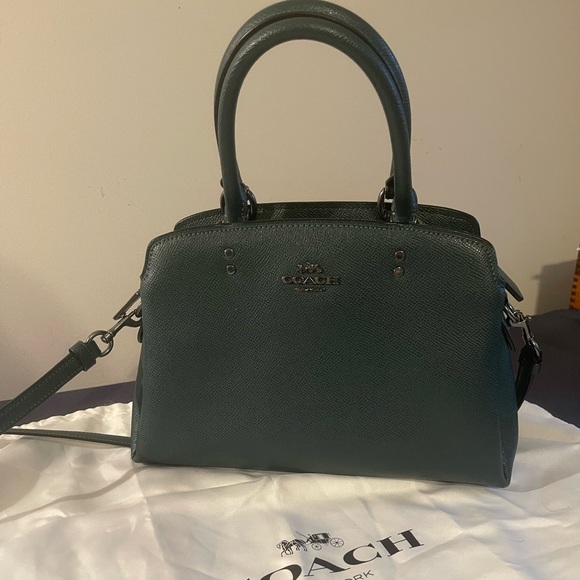 Coach | Bags | Coach Dark Green Leather Satchel With Crossbody Strap ...